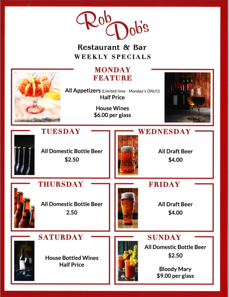 Daily Features - Rob Dob's Restaurant & Bar